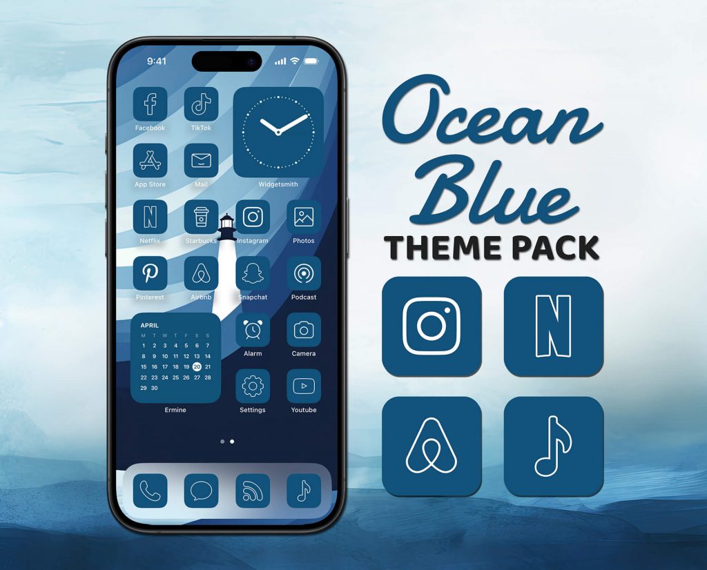 Ocean Blue App Icon Pack - Minimal Aesthetic Home Screen - Pinicon Studio