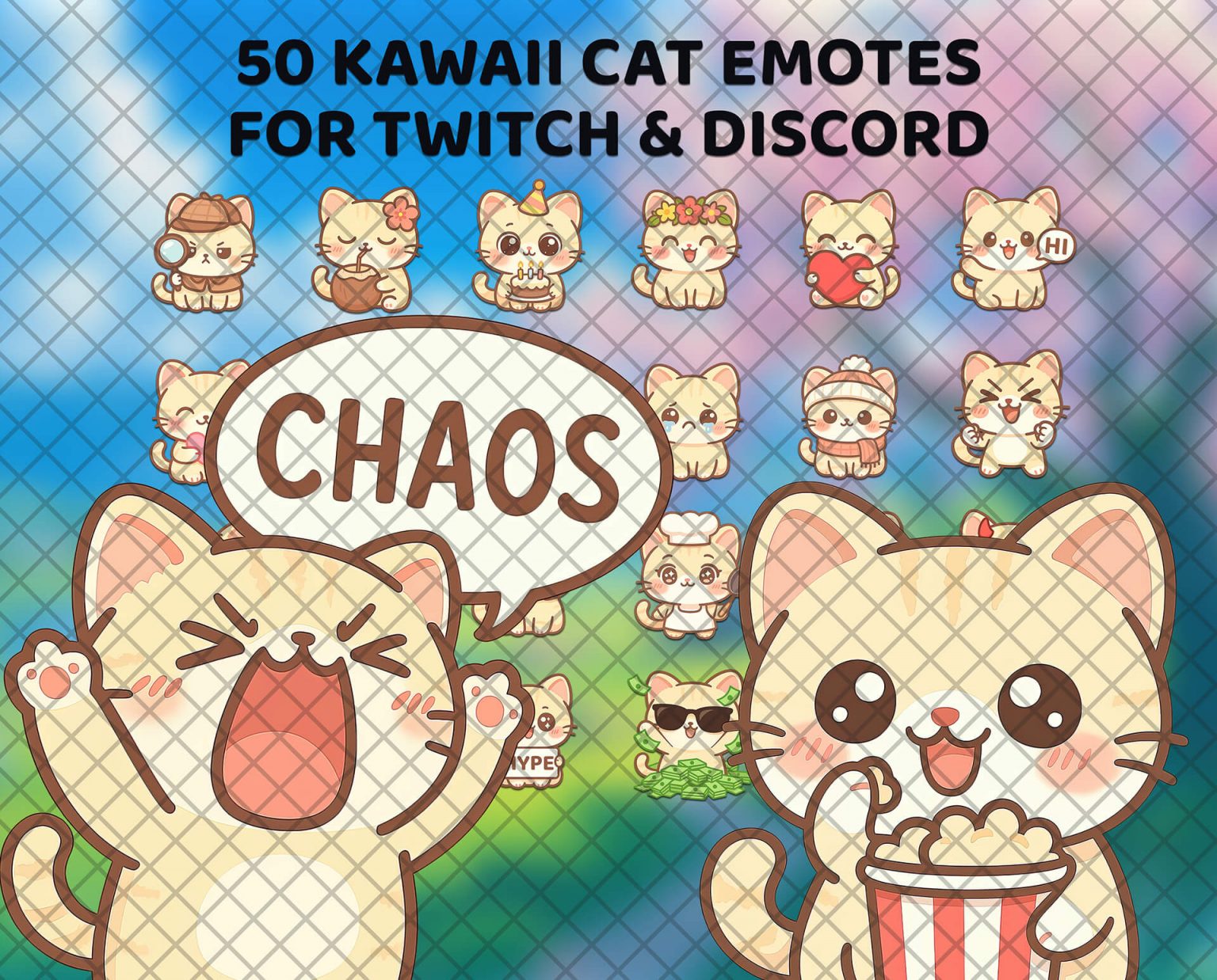 50 Kawaii Cat Emotes for Twitch & Discord - Pinicon Studio
