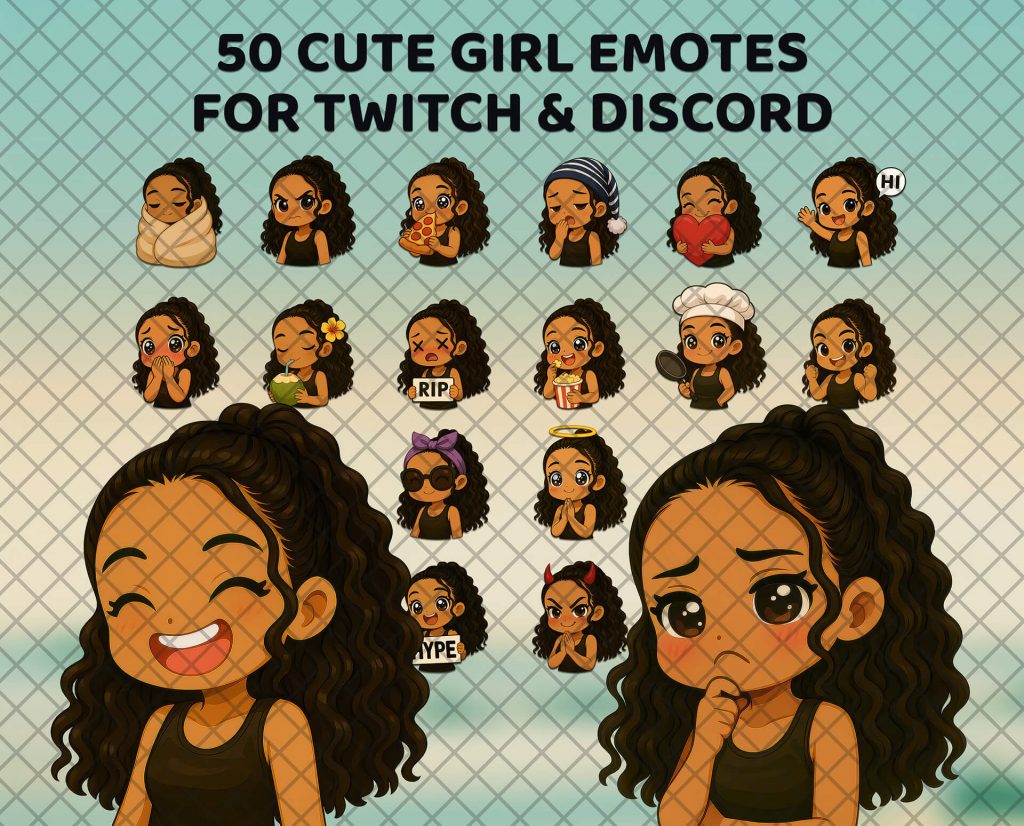50 Curly Hair Girl Emotes for Twitch & Kick - Cute Girl Discord ...