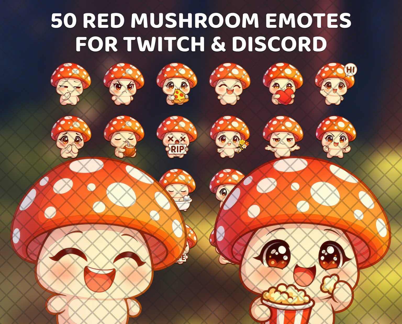 50 Mushroom Emotes for Twitch - Cute Discord Stickers - Pinicon Studio